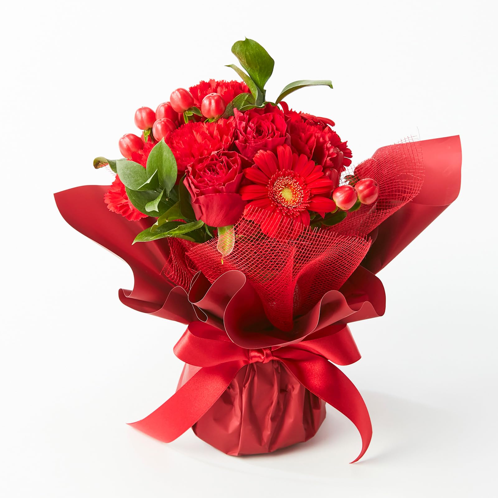 Amazon｜bloomee(ブルーミー) 【人気No.1】 そのまま飾れるブーケ レッド Giftforyouカード付 花 花束 生花 アレンジメント ギフト プレゼント 花瓶不要 水いらず ...