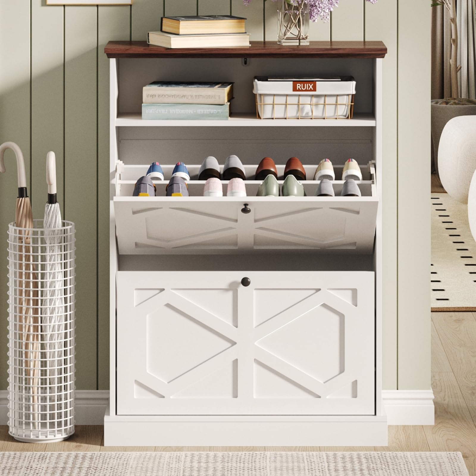 Amazon.com: Loomie Farmhouse Shoe Cabinet,Free Standing Tipping Bucket ...