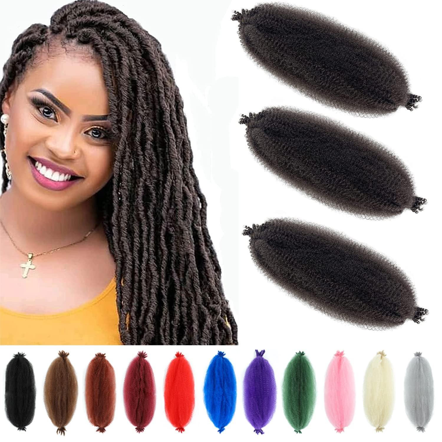 Amazon.com : Springy Afro Twist Hair 12 Inch 3 Packs Pre Fluffed Marley ...