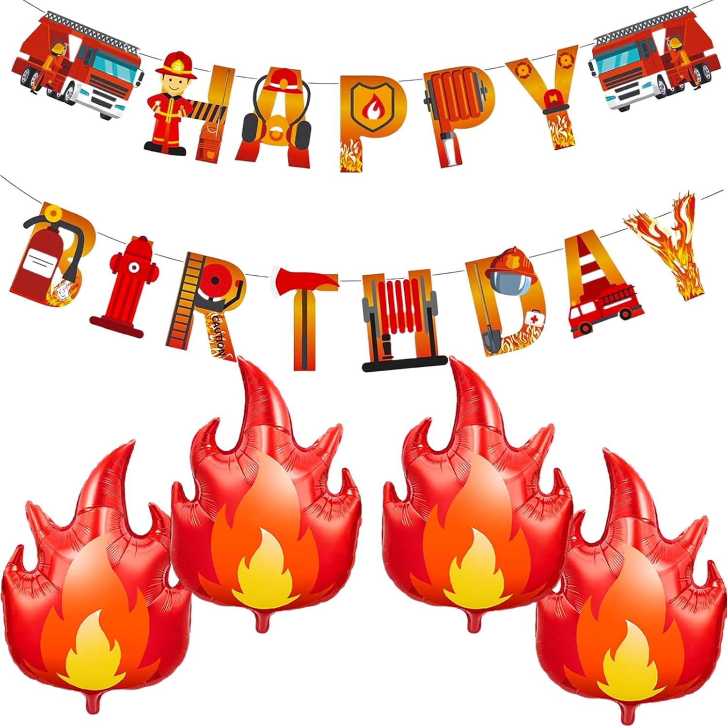 Amazon.com: Flame Balloons Set for Fireman Theme Birthday Decorations ...