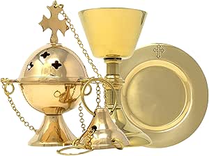 Amazon.com: Needzo Solid Brass Chalice, Paten, and Censer Set ...
