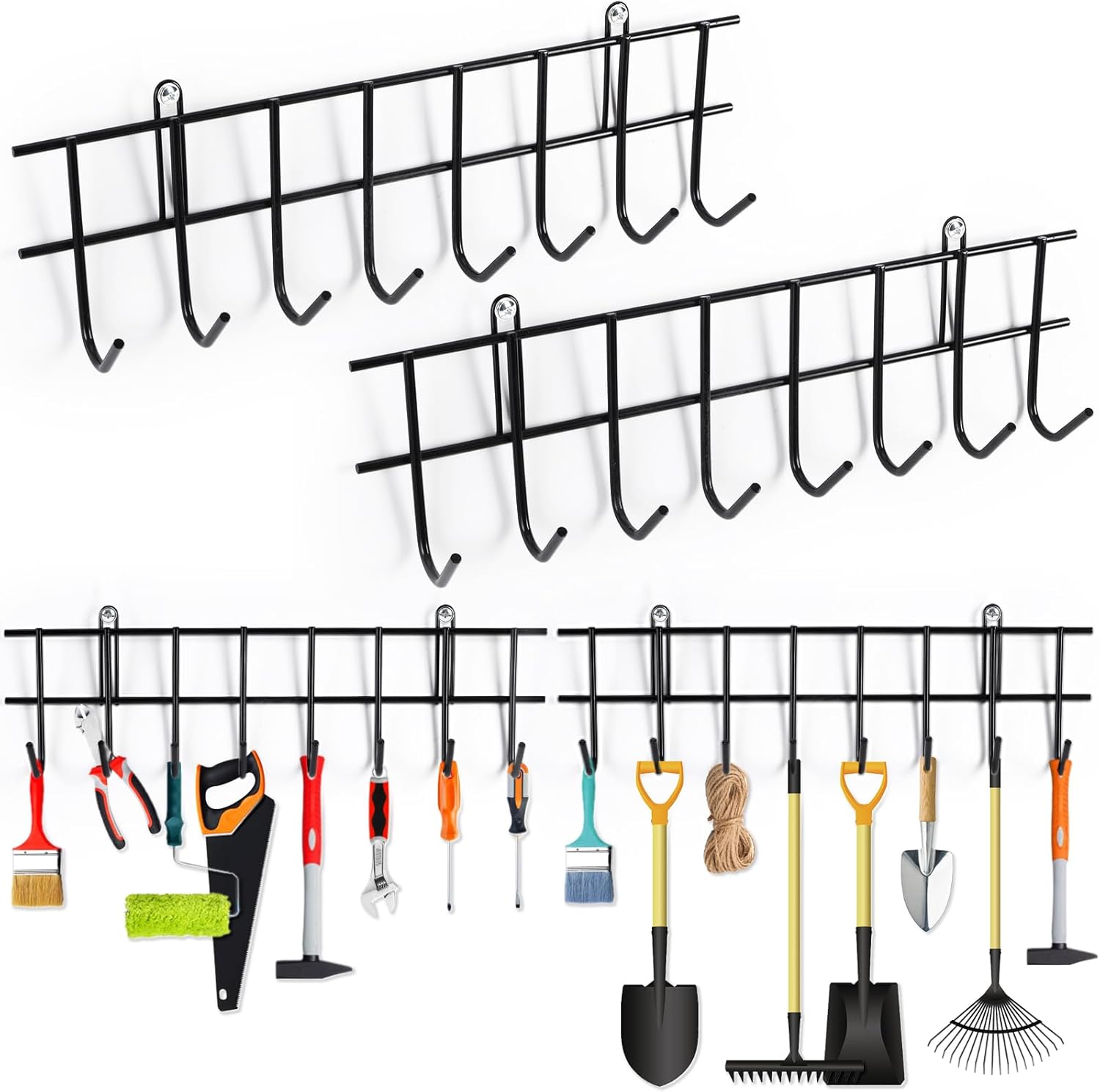 Aicoimy 2 Pack Garden Tool Hanger 16 Hooks Tool Organizer Gardening ...