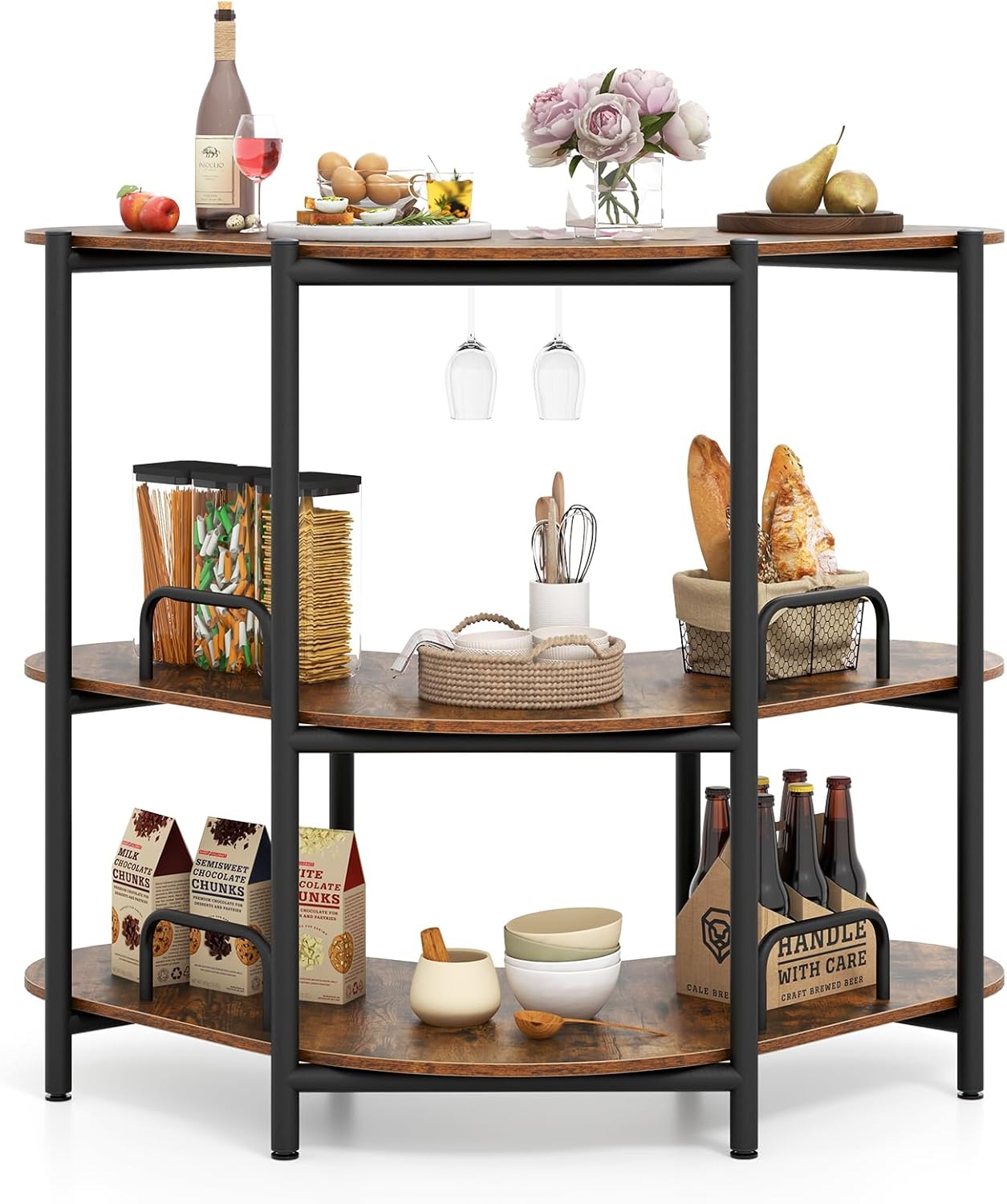 Amazon.com: COSTWAY Bar Unit for Liquor, 3 Tier Corner Bar Table with ...