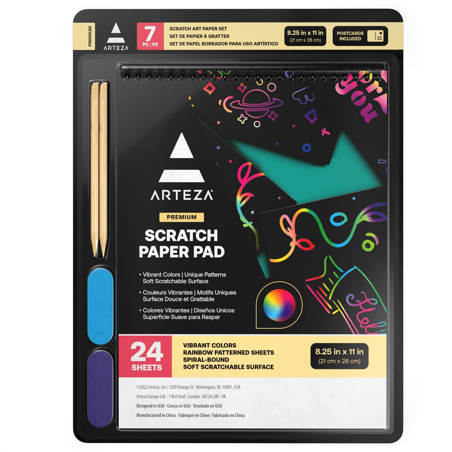 Arteza Scratch Paper, Set of 24 Sheets, 8.25 x 11 Inches, Kit Includes ...