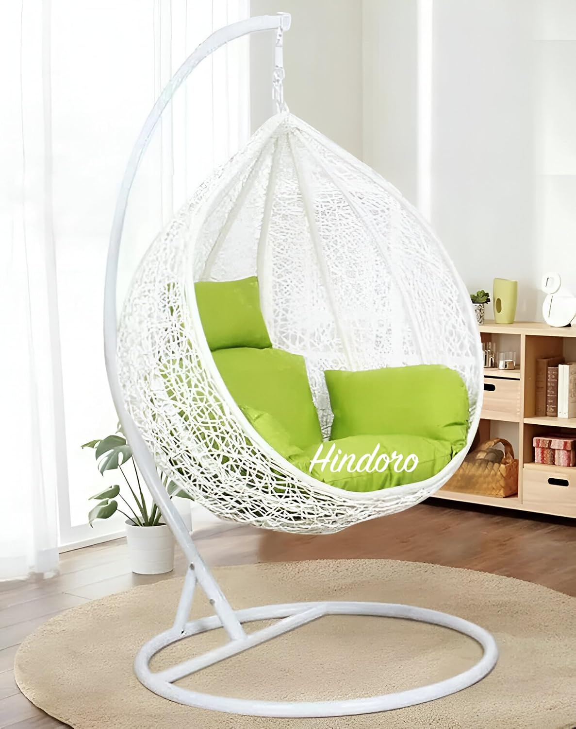 Hindoro Rattan Wicker Wrought Iron Single Seater Swing Chair with Stand ...