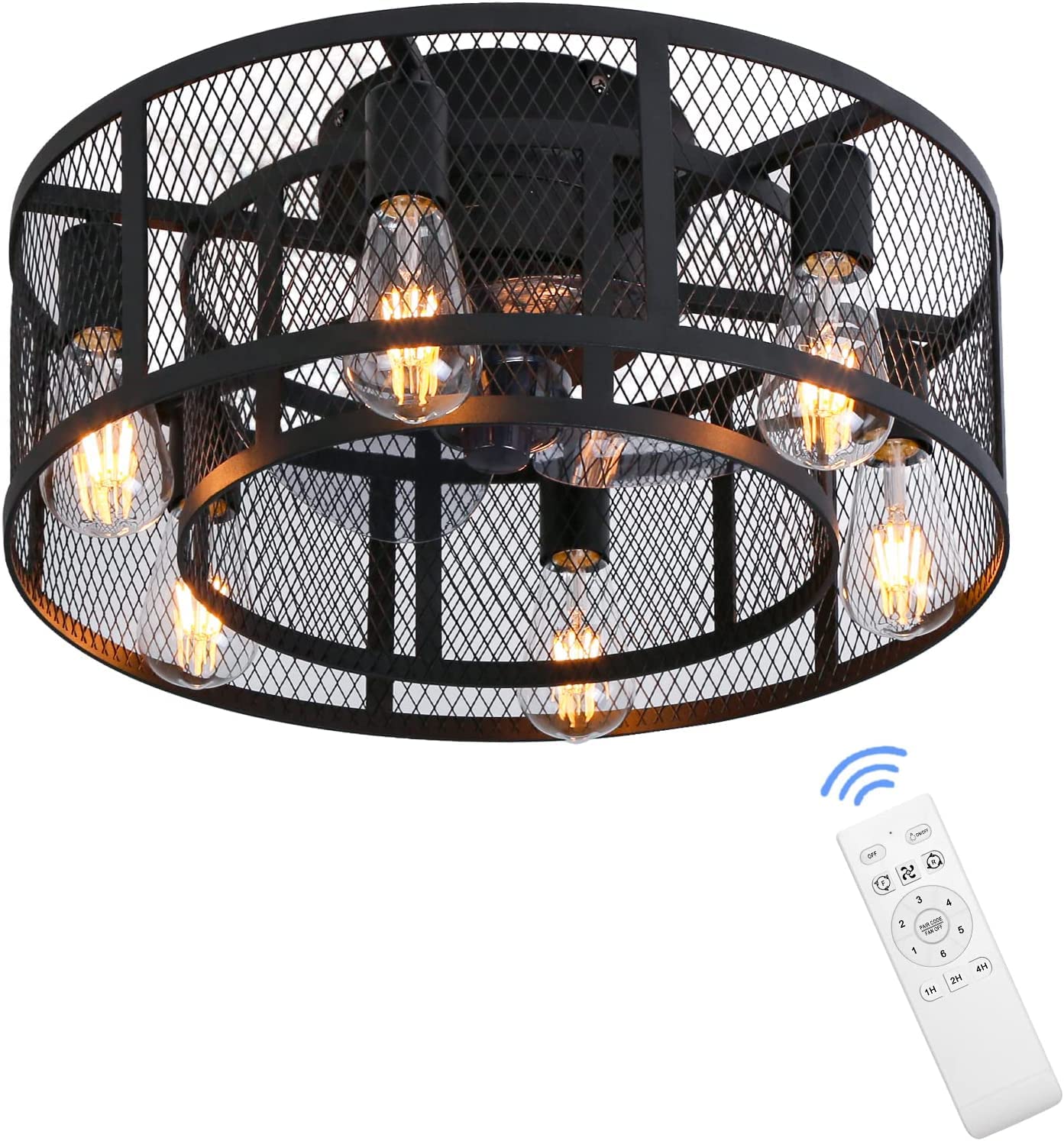 Ohniyou Cage Ceiling Fan with Light, 21 Inch Farmhouse Low Profile ...