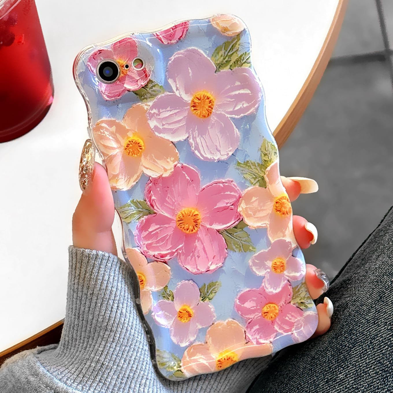 Amazon.com: ZTOFERA Floral Case for iPhone SE/8/7 4.7 inch,Cute Curly ...