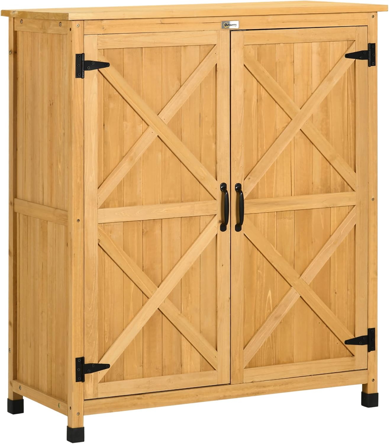Outsunny Garden Storage Cabinet, Wooden Outdoor Tool Shed with 3 ...