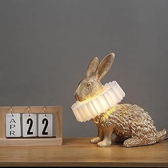LAZHUG Scarf Rabbit Table Lamp,Resin Crafted Gold Bunny Lamp Featuring ...
