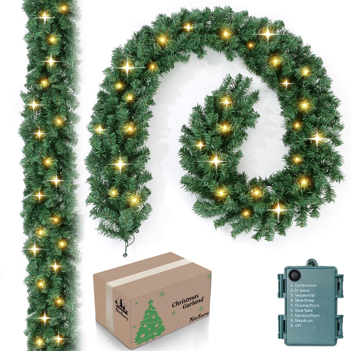 Amazon.com: 2 Pack Battery Operated Christmas Garland, 9 FT Prelit ...