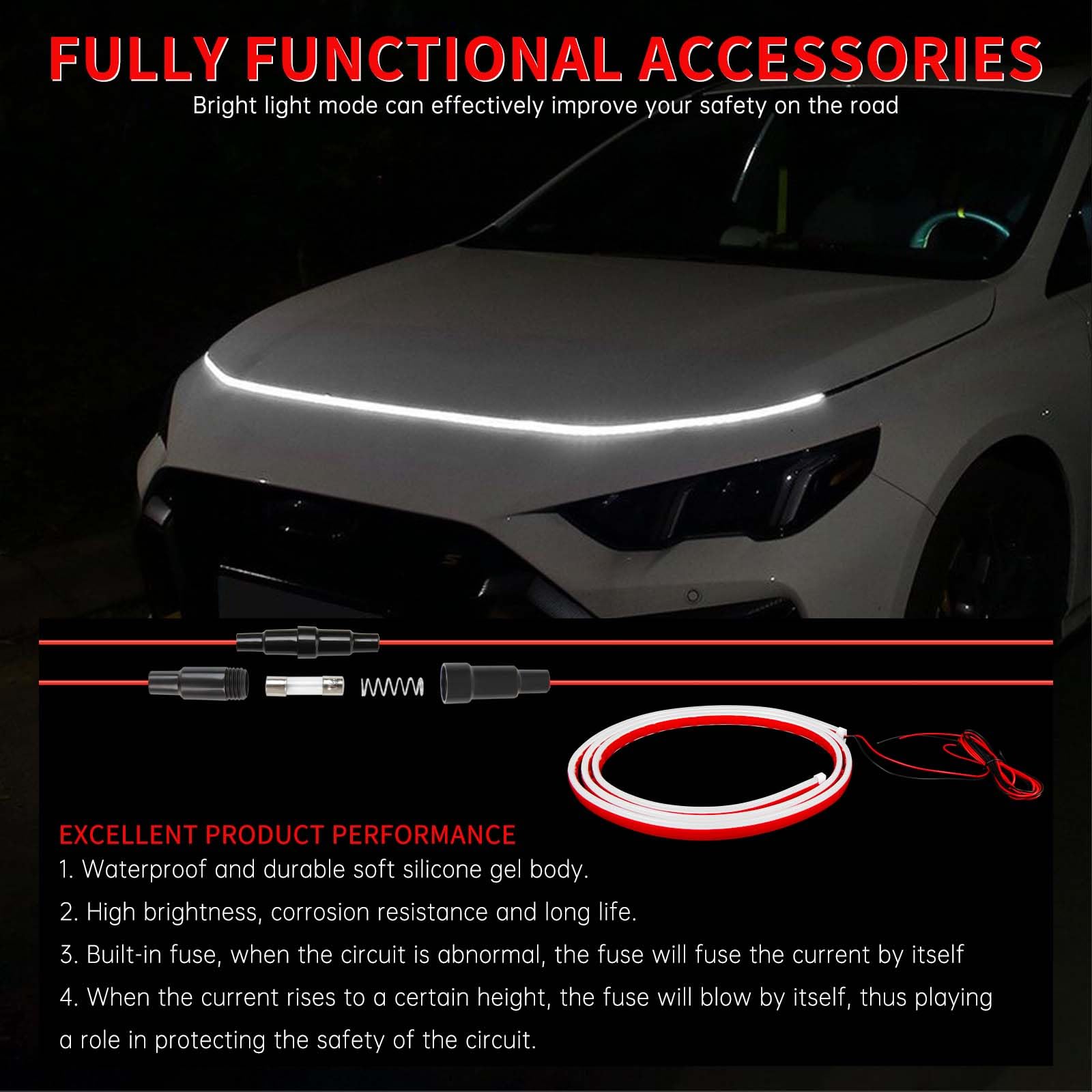 Snapklik.com : DREAMOTOR 71 Inch Car Hood LED Strip, White Exterior ...