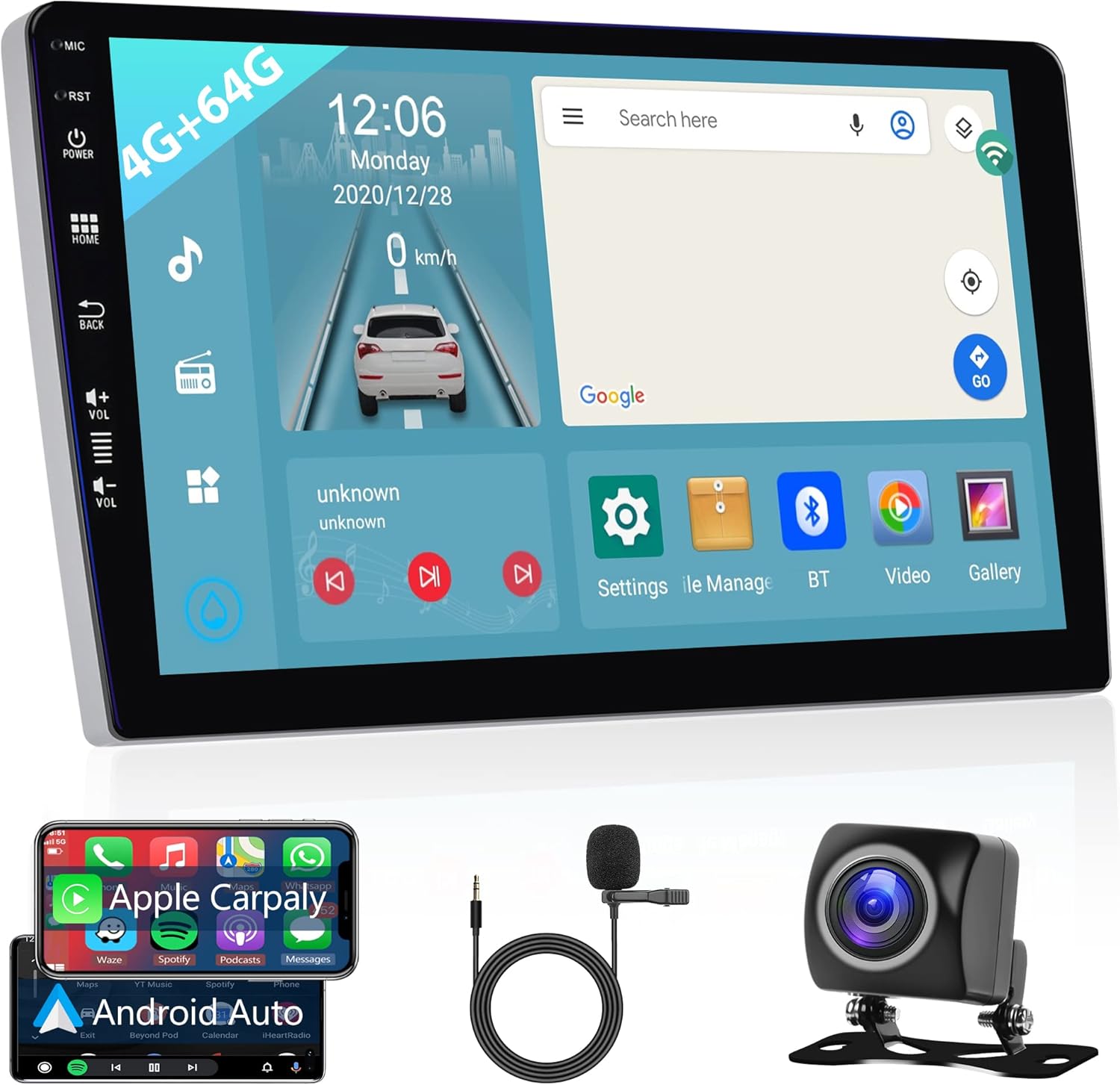 8 Core 4G 64G Wireless Apple Carplay Android Double Din Car Stereo, 9 Inch Touchscreen Bluetooth ...