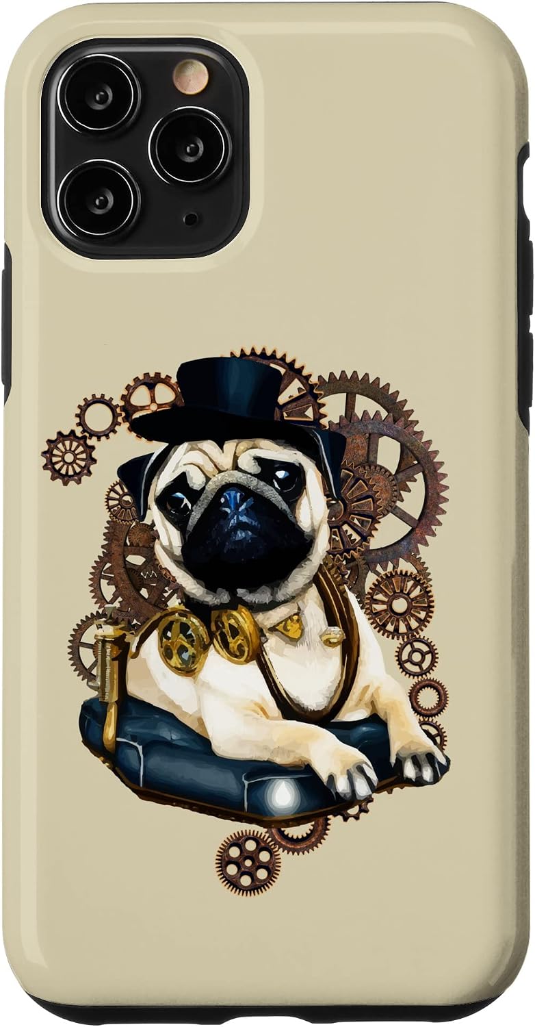Amazon.com: iPhone 11 Pro Steampunk Pug Lovers Pug Dogs Vintage ...