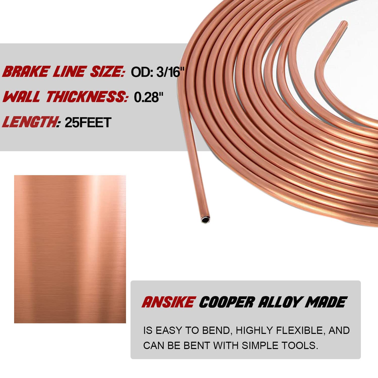 Snapklik.com : ANSIKE 3/16 Copper Coated Flexible Tube Roll - 25 Ft ...