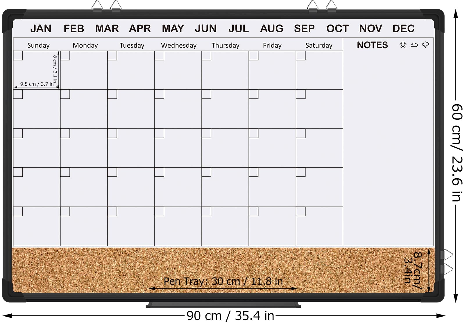 Snapklik.com : EAONE 36x24 In Double Side Whiteboard Calendar & Cork ...