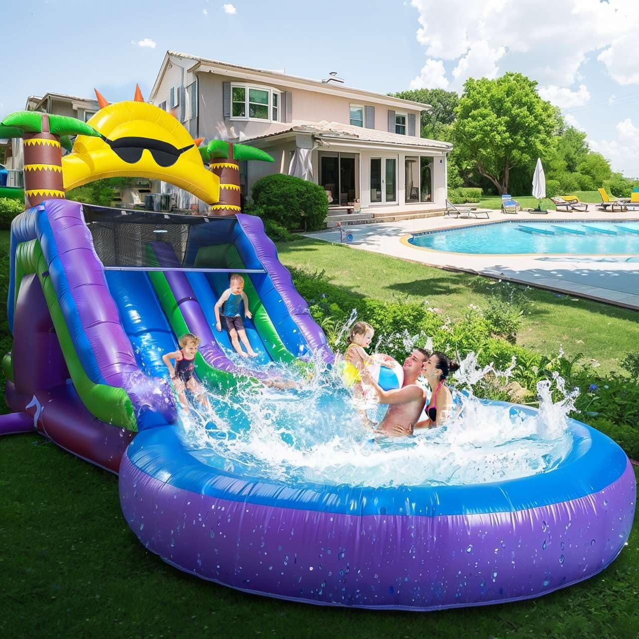Amazon.com: 26ft/L Adult Water Slide with 2 WaterSlides, PVC Commercial ...