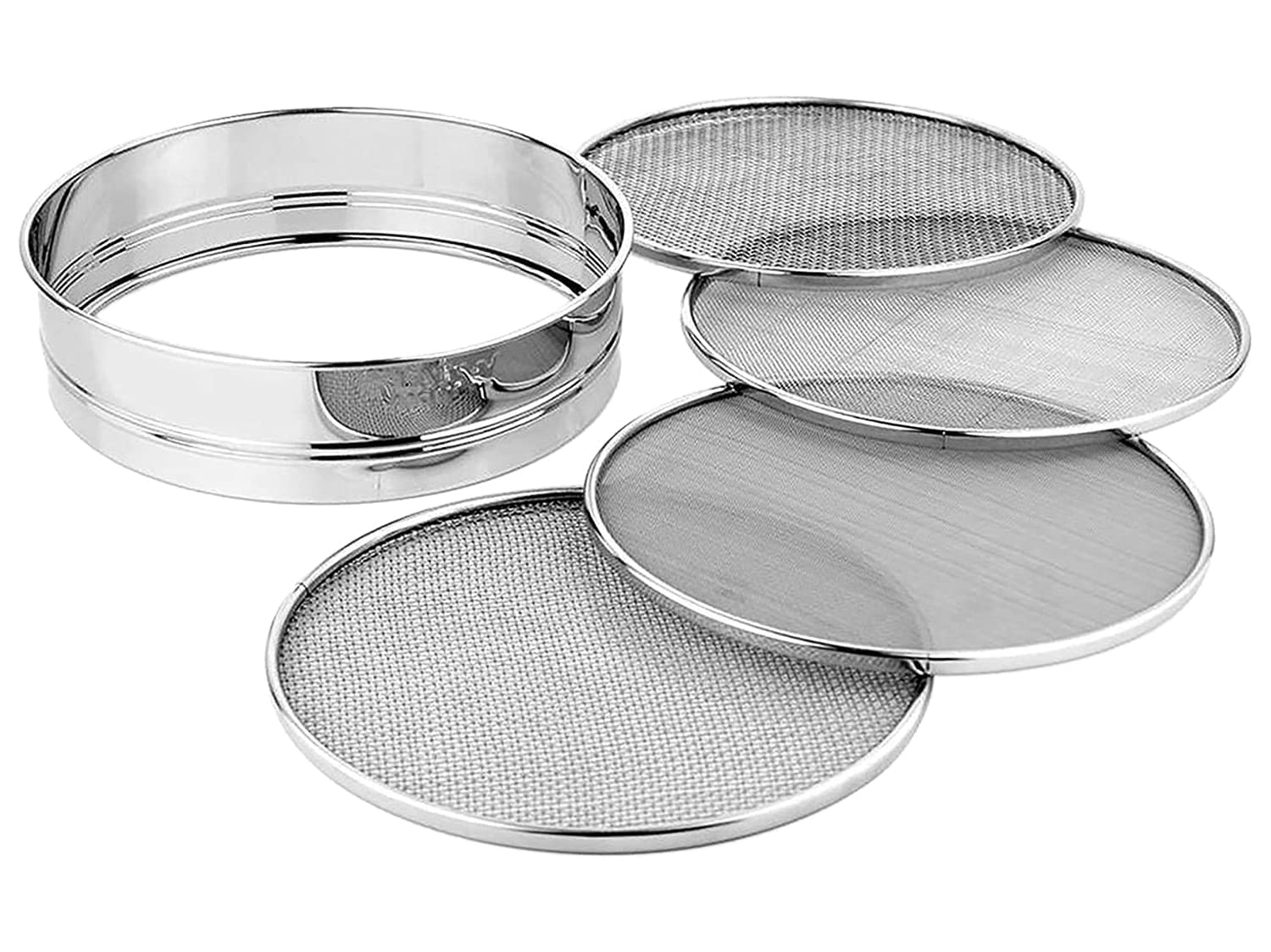 Buy Stainless Steel 4 in 1 Interchangeable Sieve Set of 5, Flour Chalni ...