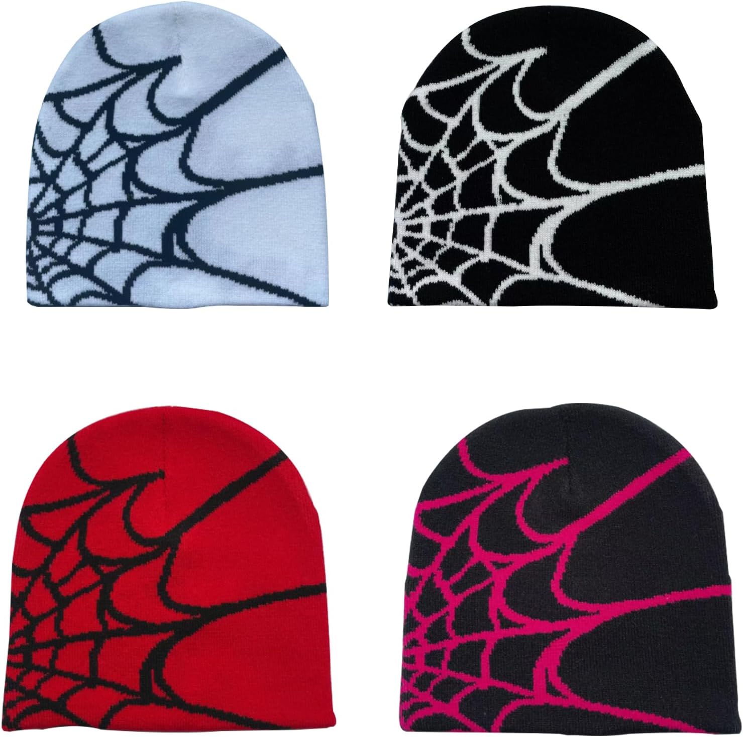 Madame Beanies Spider Web Graphic Y2K Beanie - 4 Pcs Set for Women ...
