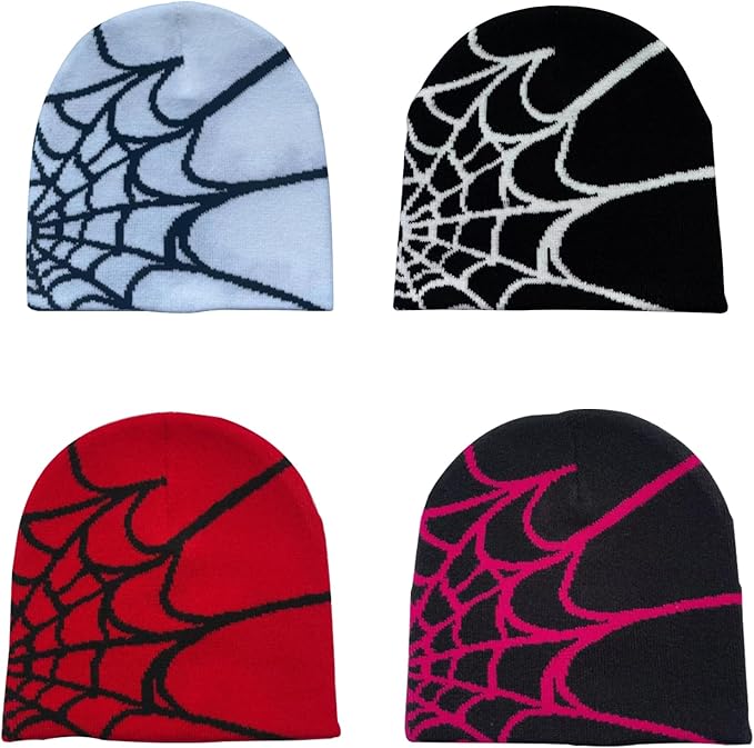 Madame Beanies Spider Web Graphic Y2K Beanie - 4 Pcs Set for Women ...