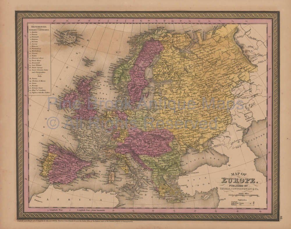 Amazon.com: European Continent Antique Map Mitchell 1852 Authentic ...