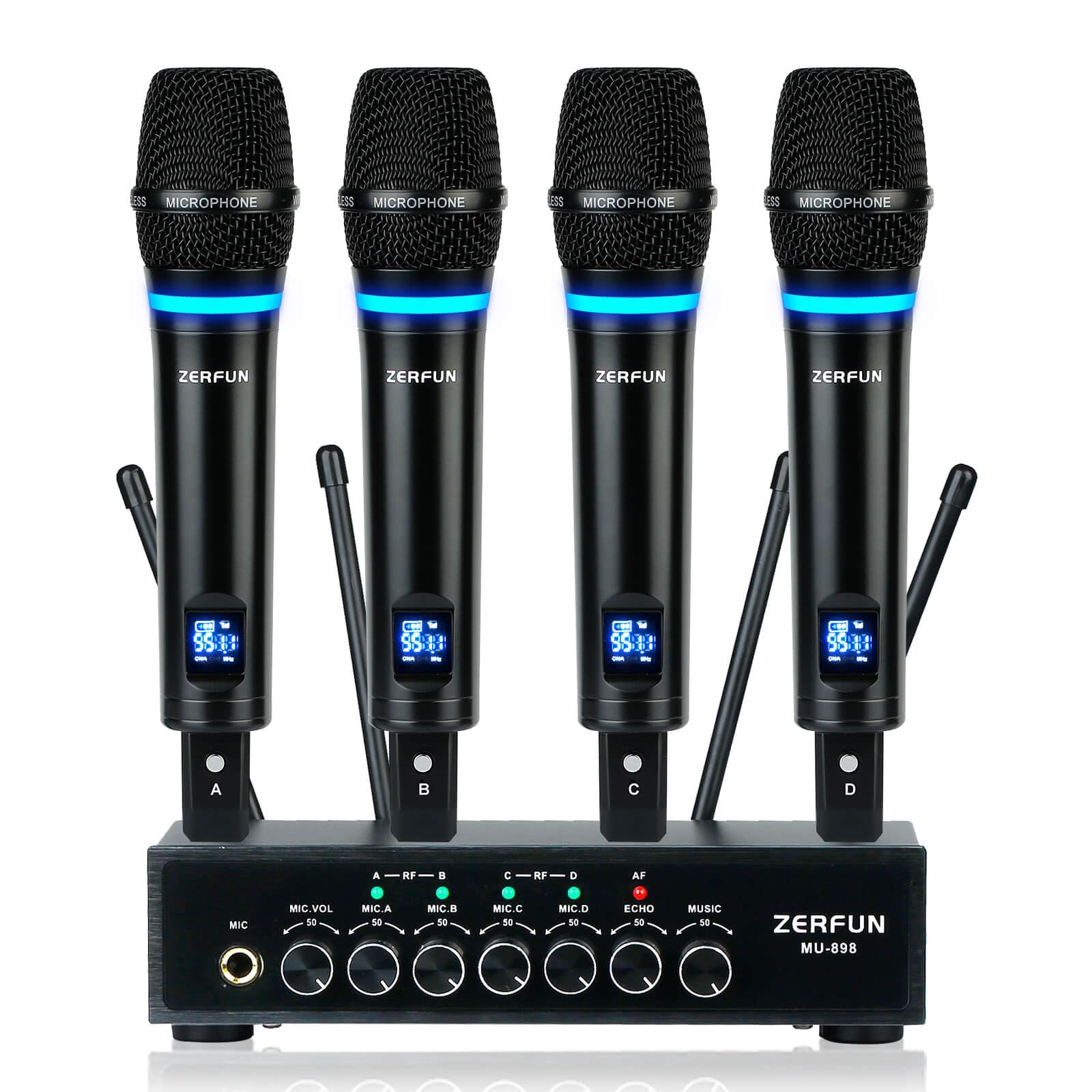Zerfun Pro Rechargeable Wireless Microphone System 4 Channel Uhf Metal ...