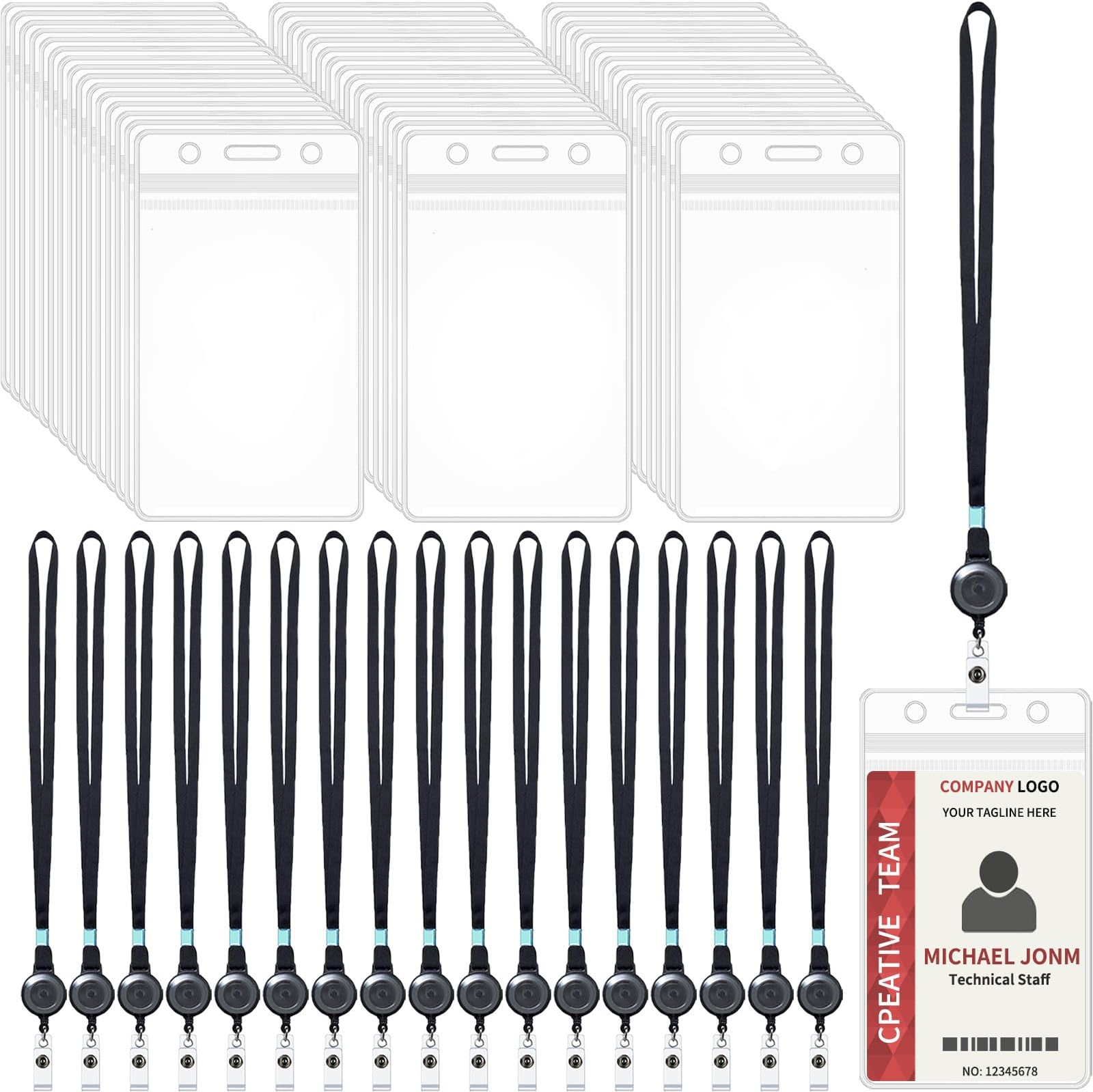 Amazon.com : 50 Pack Lanyard with ID Holder Sets - Flat ID Lanyard with ...