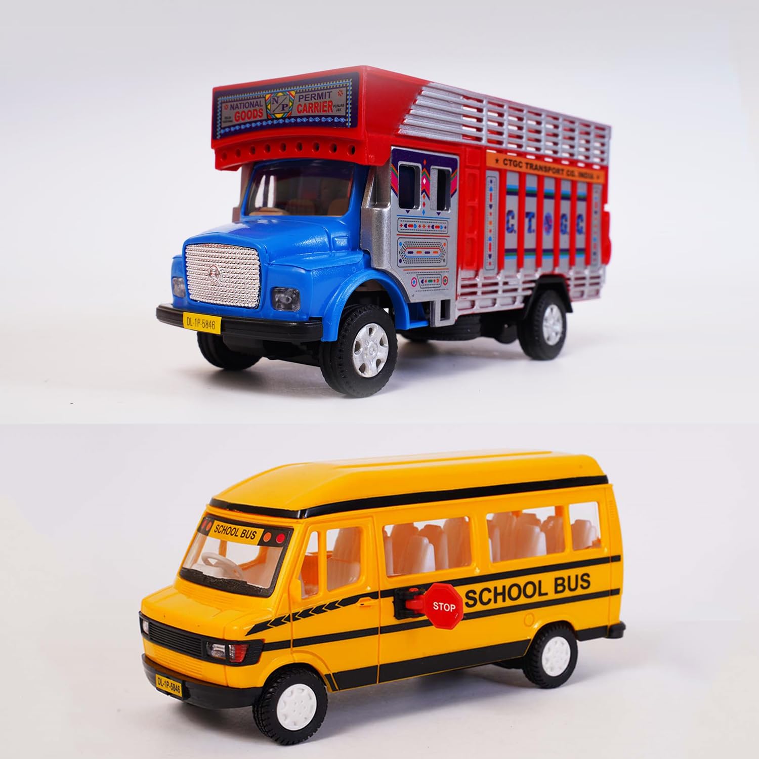 Dynamic Duo Toy Vehicles Combo (Pack of 2): School Bus and Public Truck ...