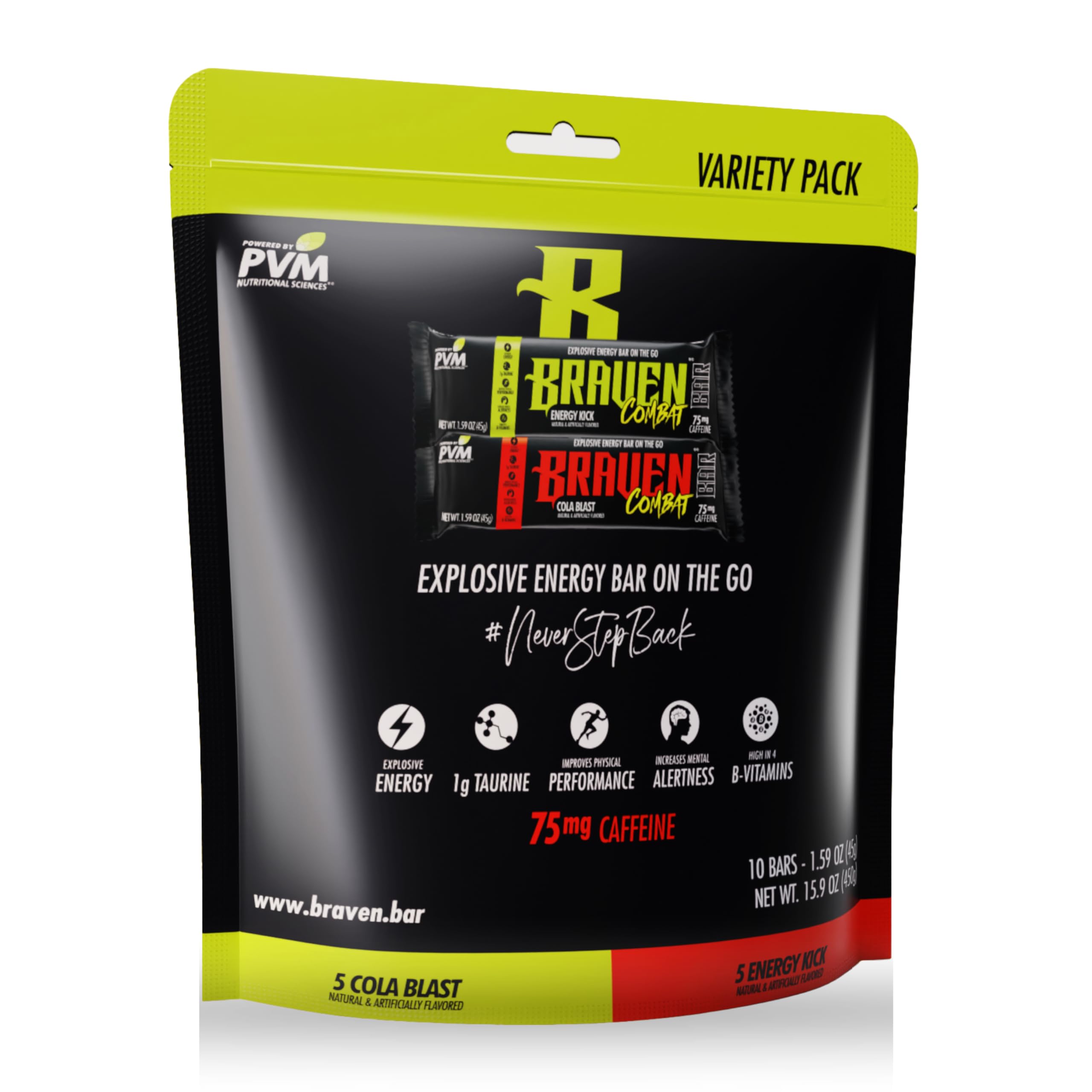 Amazon.com : Braven Combat Variety Pack Energy Bars with Caffeine (1.59 ...