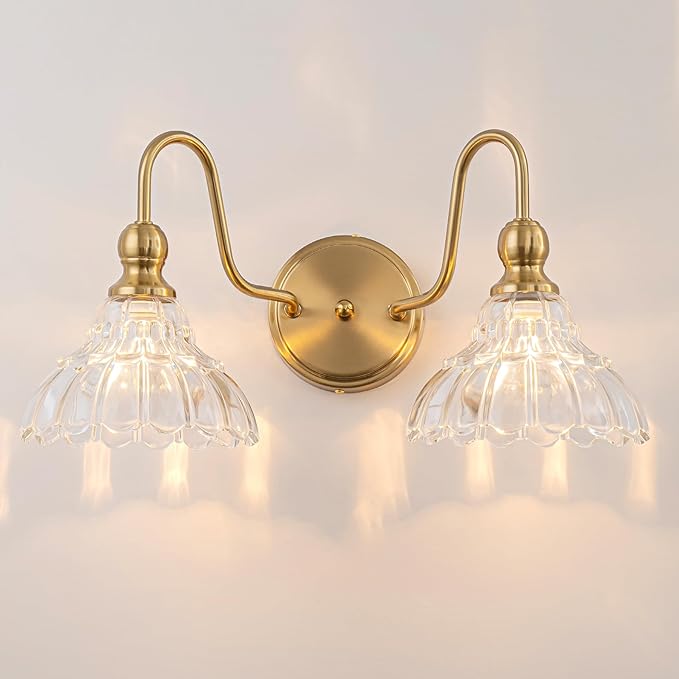 BrkNit Vintage Bathroom Light Fixtures Over Mirror, 2-Light Brass Wall ...