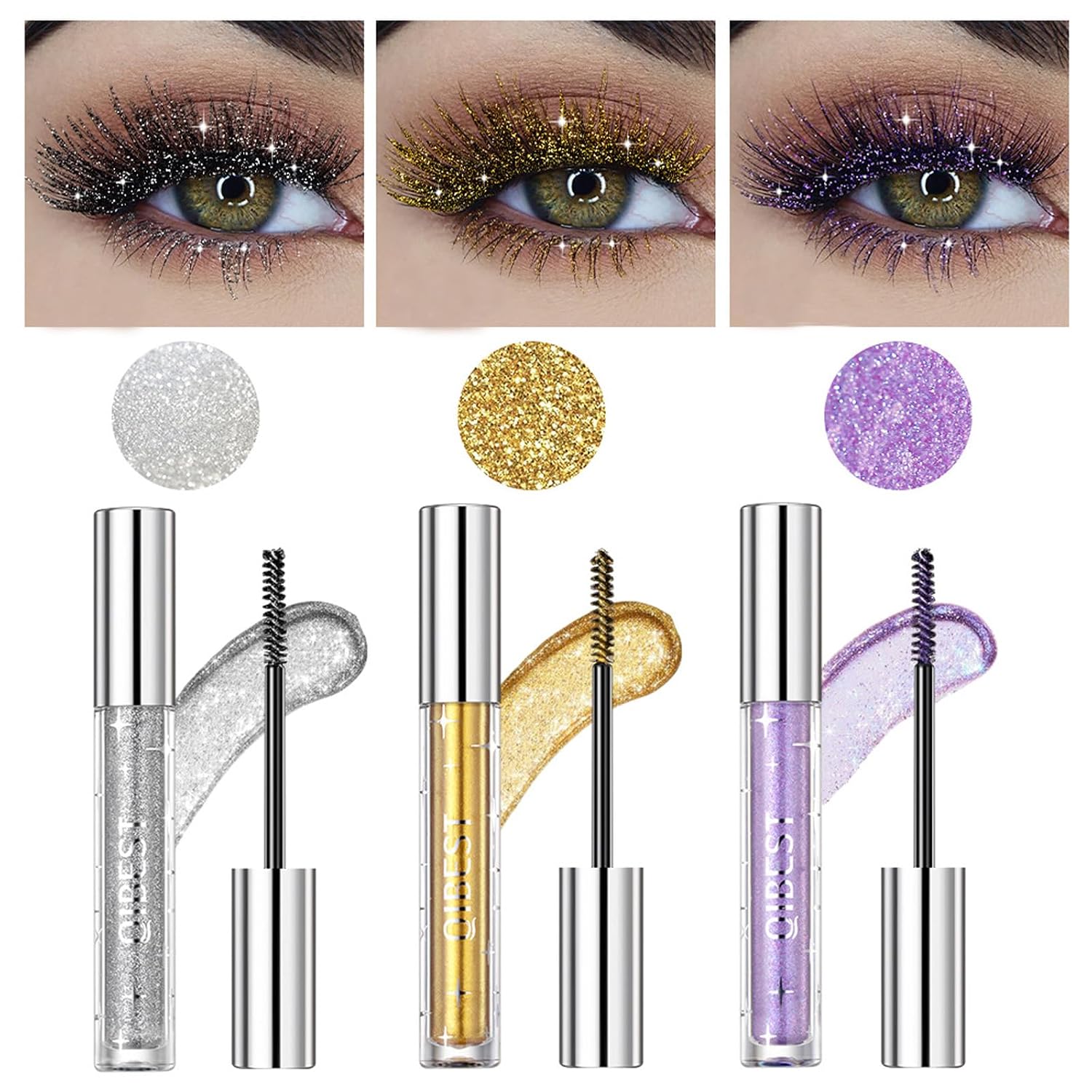 Amazon.com : Gireatick 3pcs Glitter Mascara Set for Eyelashes ...