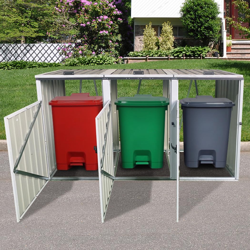Amazon.com: 77 Cu.Ft Outdoor 3 Trash Cans Storage Bike Storage Shed ...