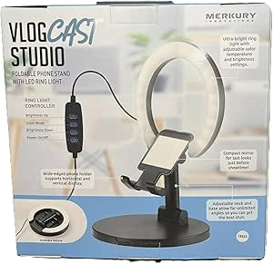 Amazon.com: Merkury Vlog Cast Studio Kit with LED Ring Light, Remote ...