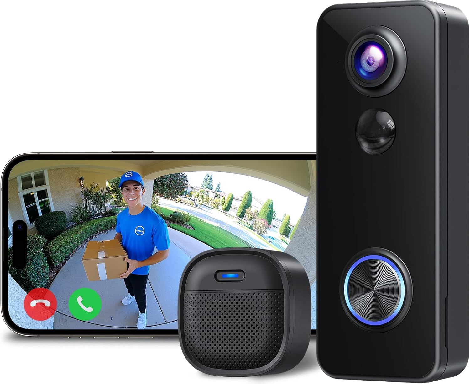 XTU Video Doorbell Camera Wireless, 2K HD Smart Door bell Camera Head ...