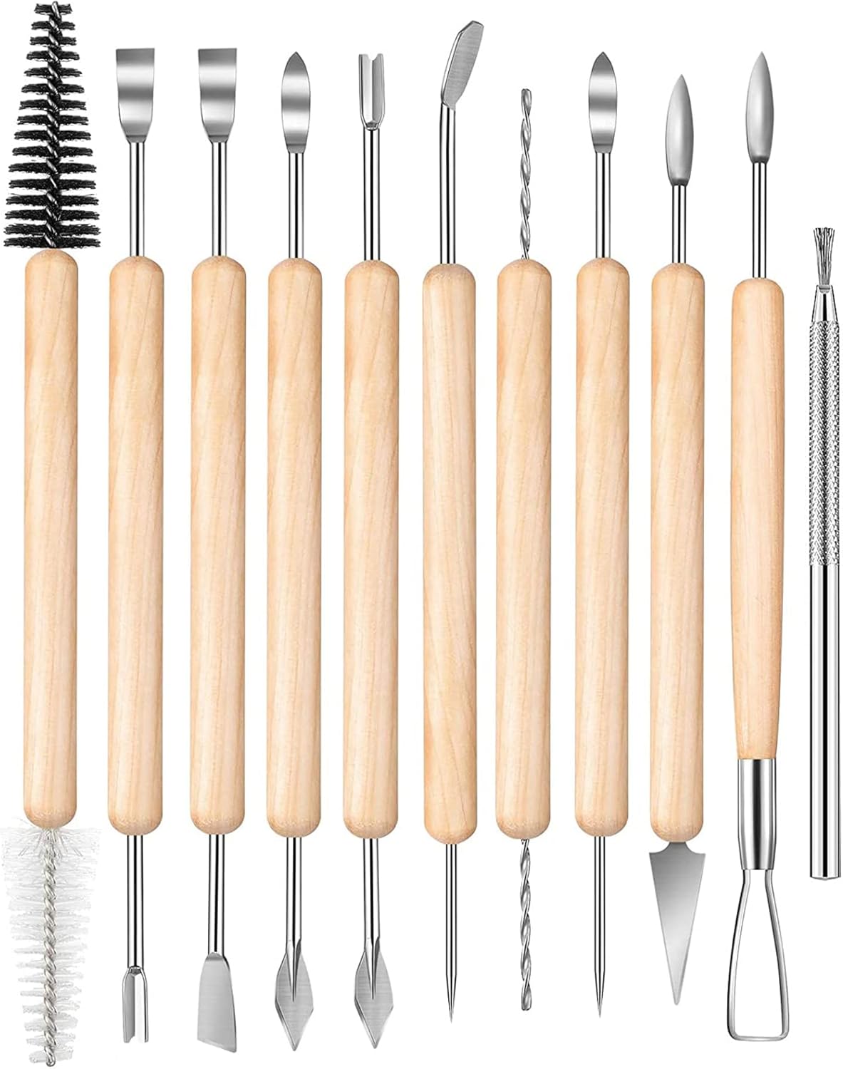 KEWAYO 11 Pieces Wooden Handle Clay Tool Set, Polymer Clay Sculpting ...