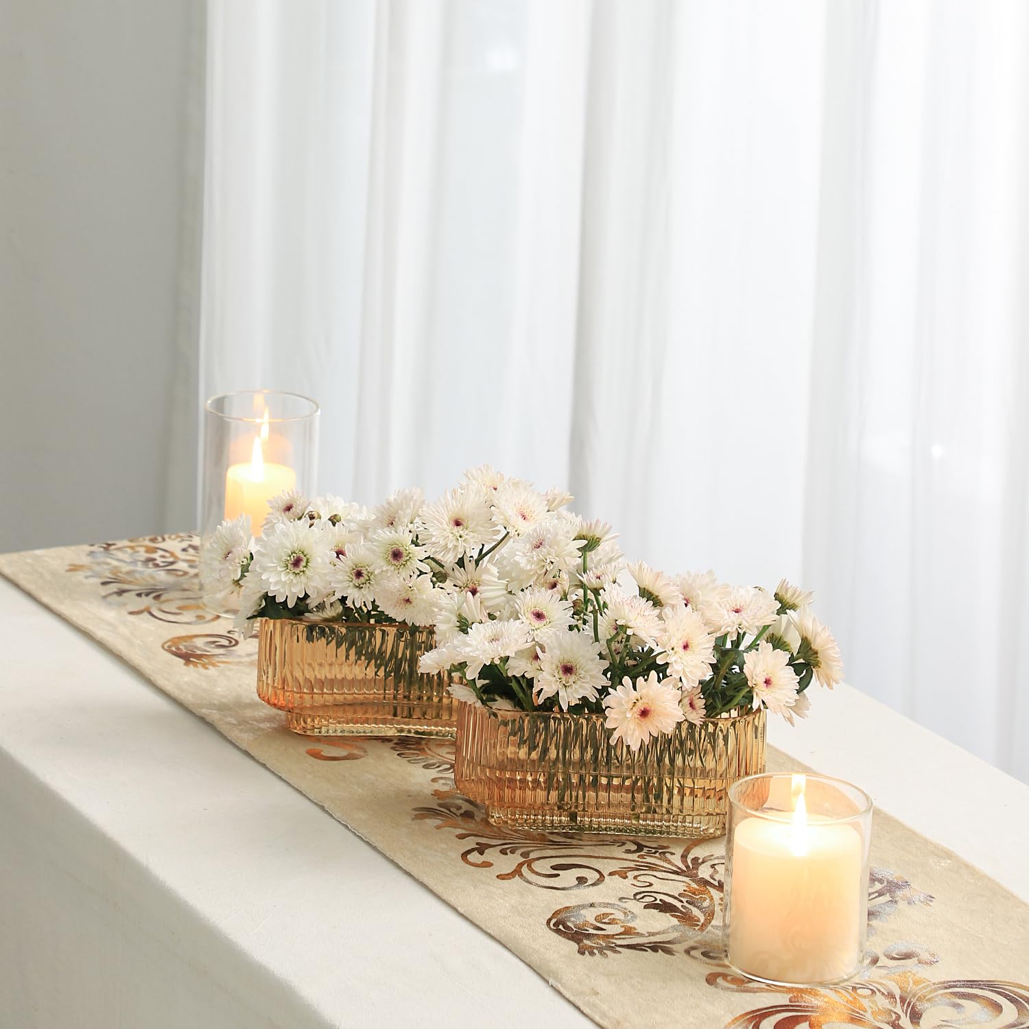 Snapklik.com : Ribbed Glass Vases, Amber Glass Vases Set Of 2, Small ...