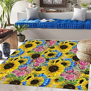 Amazon.com: Sunflower and Rose Floral Pattern Outdoor Area Rug 2x2 Blue ...