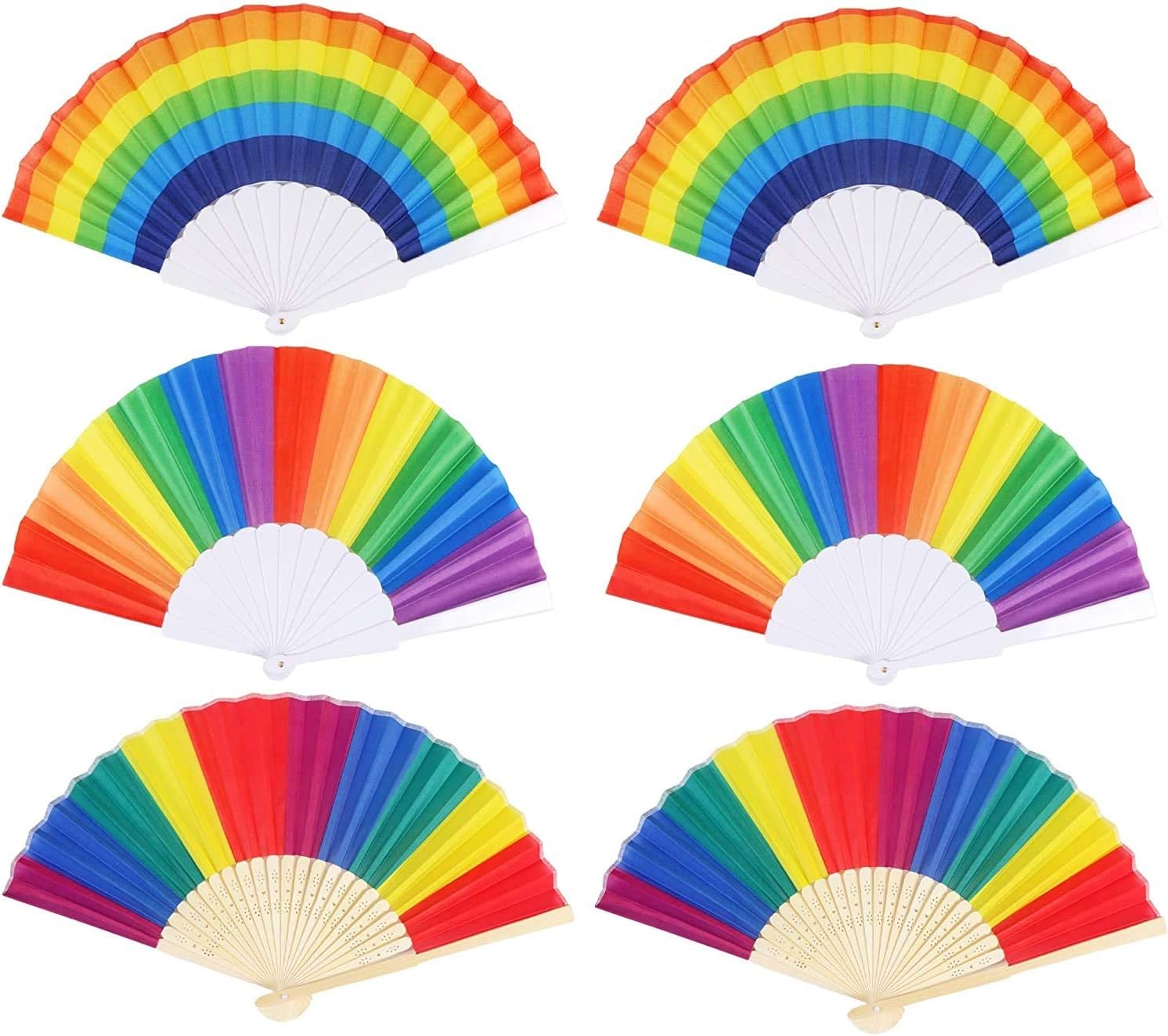 Amazon.com: Hartop 6 Pack Rainbow Fans Rainbow Folding Fans Colorful ...