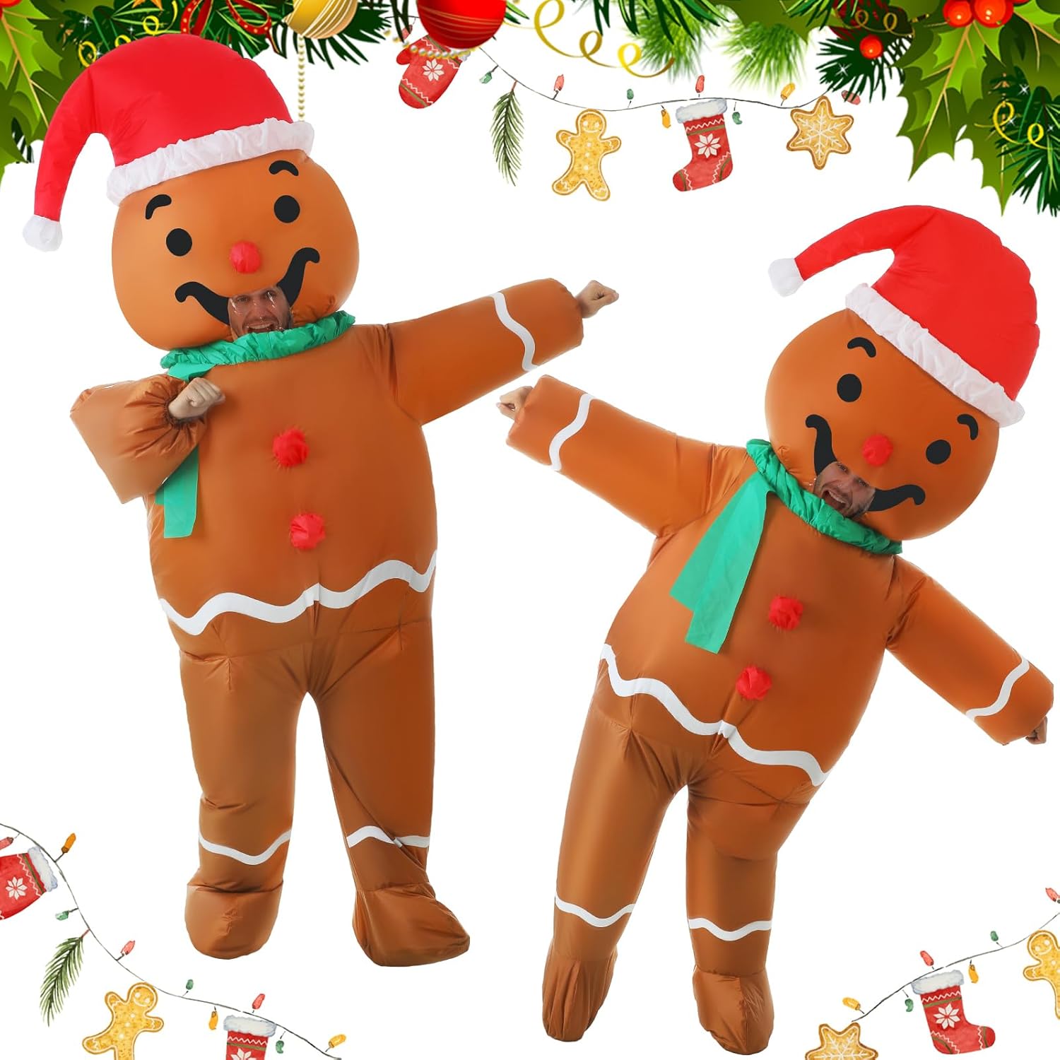 Amazon.com: Christmas Inflatable Costume Adult Gingerbread Man Costume ...