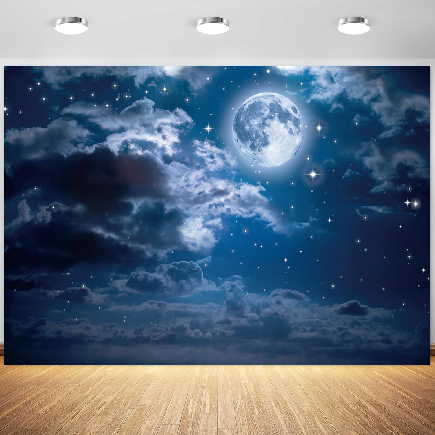 Amazon.com : 7x5ft Moon Backdrop Night Bright Full Moon Starry Sky ...
