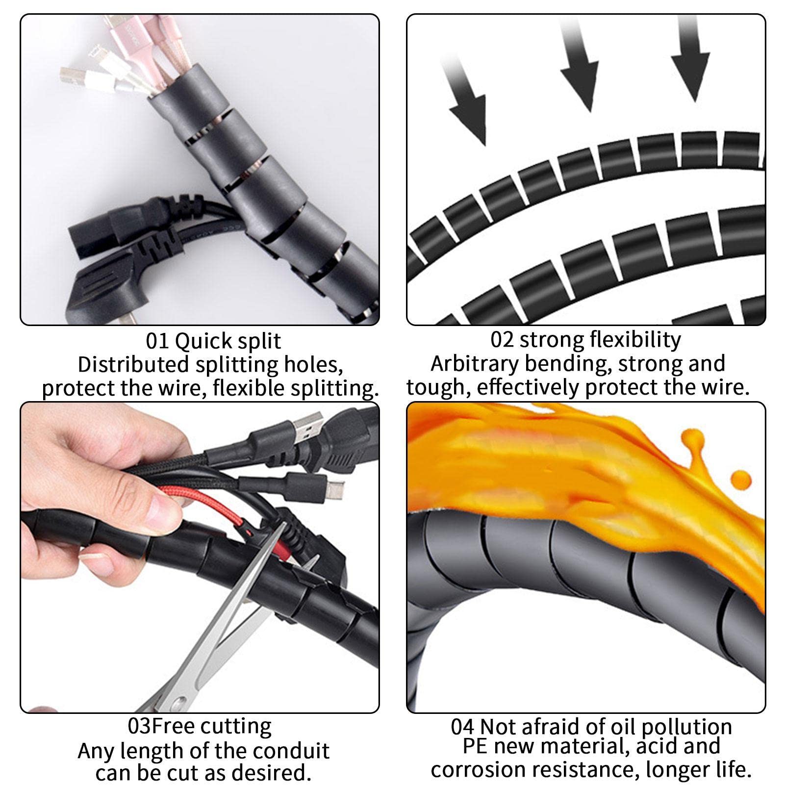 Split Cable Organizers 2M Braided Cable Sleeve Expandable TV Computer