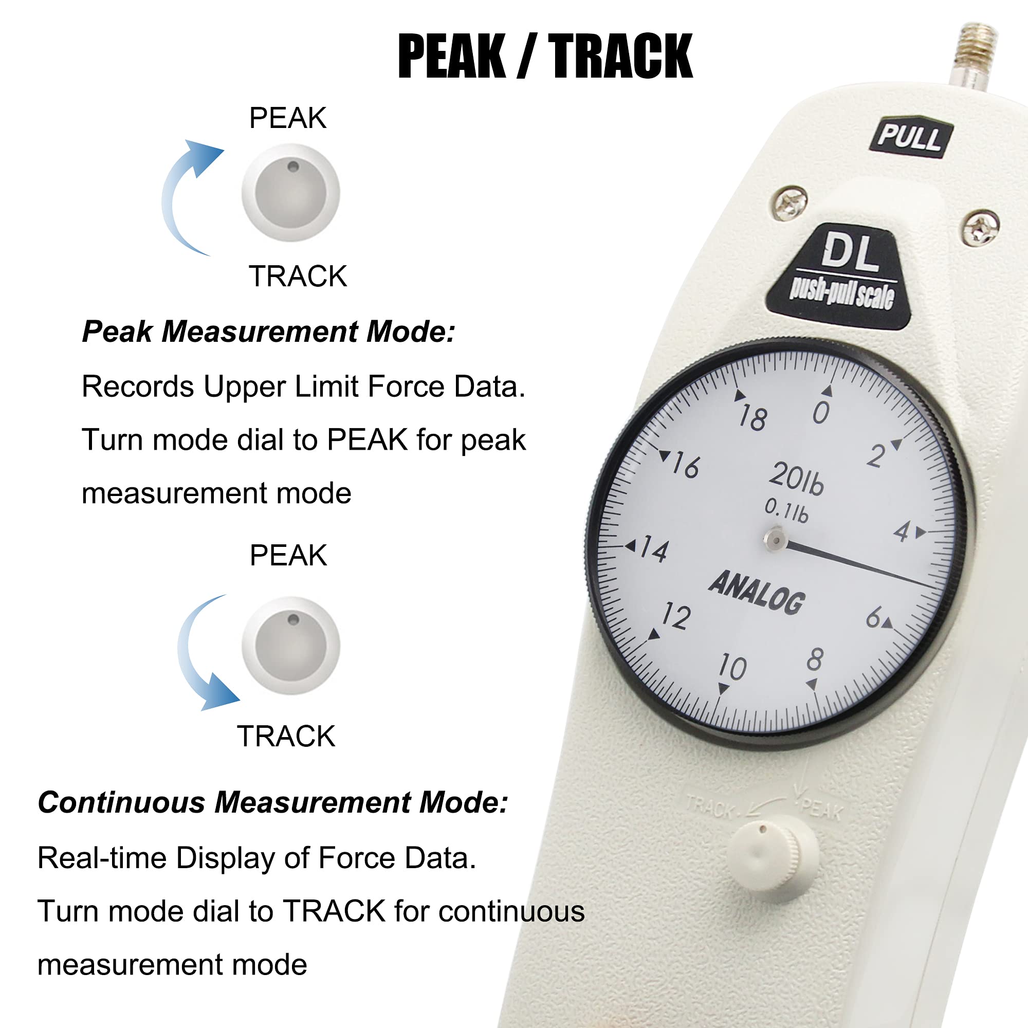 Buy BAOSHISHAN 20lb Push Pull Force Gauge Force Tester Meter with ...