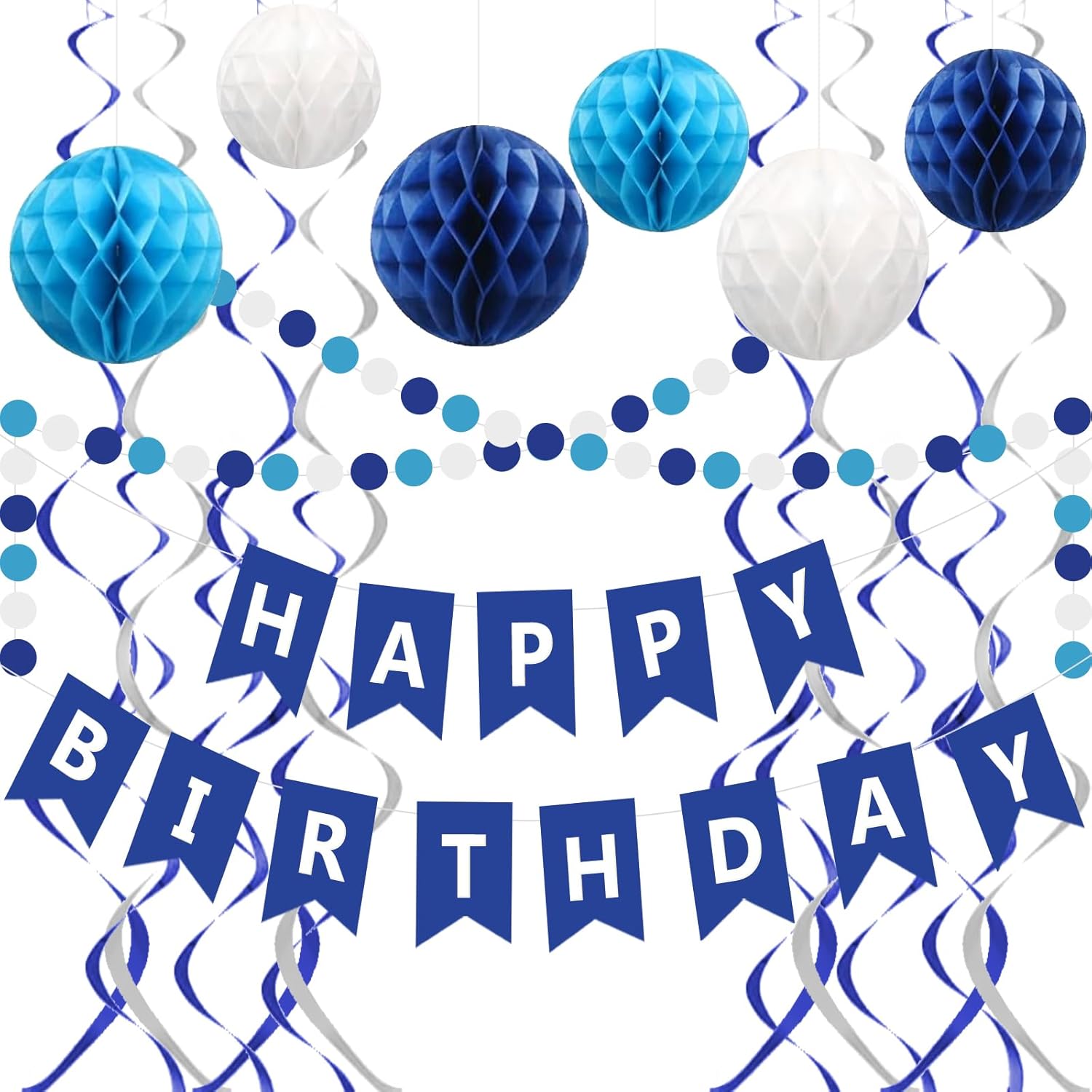 Amazon.com: Blue Birthday Decorations - Navy Blue Happy Birthday Banner ...