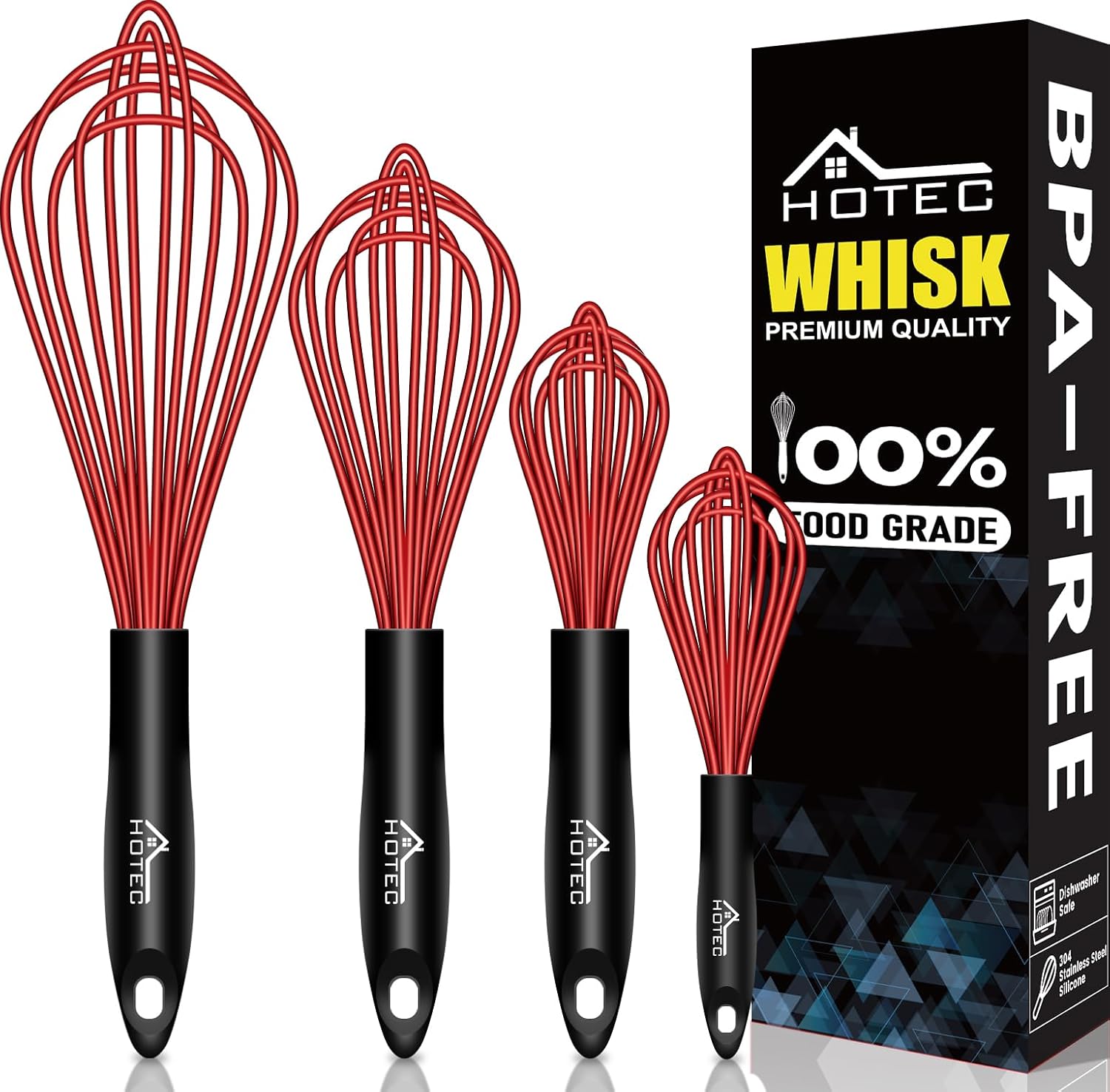 Amazon.com: HOTEC 4 Pieces Silicone Whisks Set, Wire Balloon Whisks Egg ...