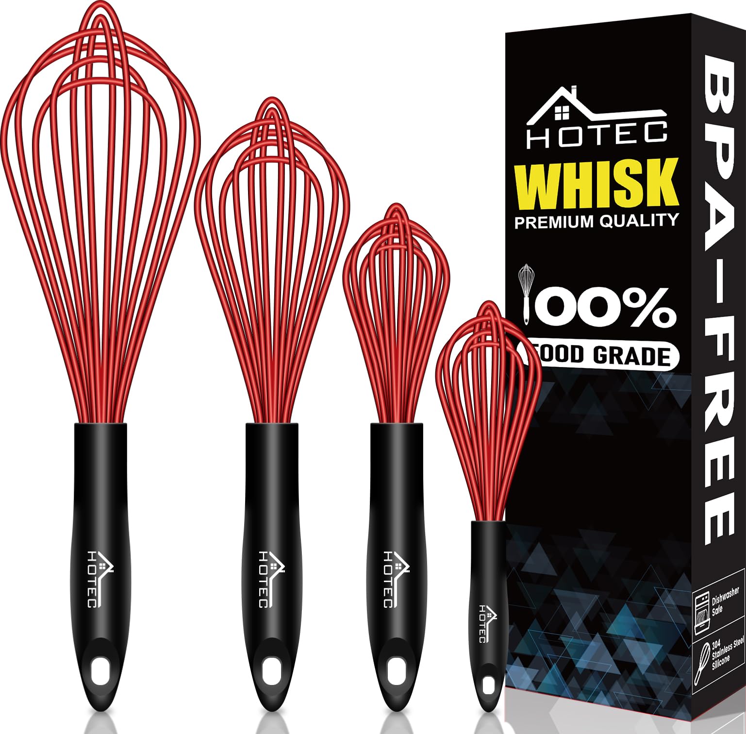 Amazon.com: HOTEC 4 Pieces Silicone Whisks Set, Wire Balloon Whisks Egg ...