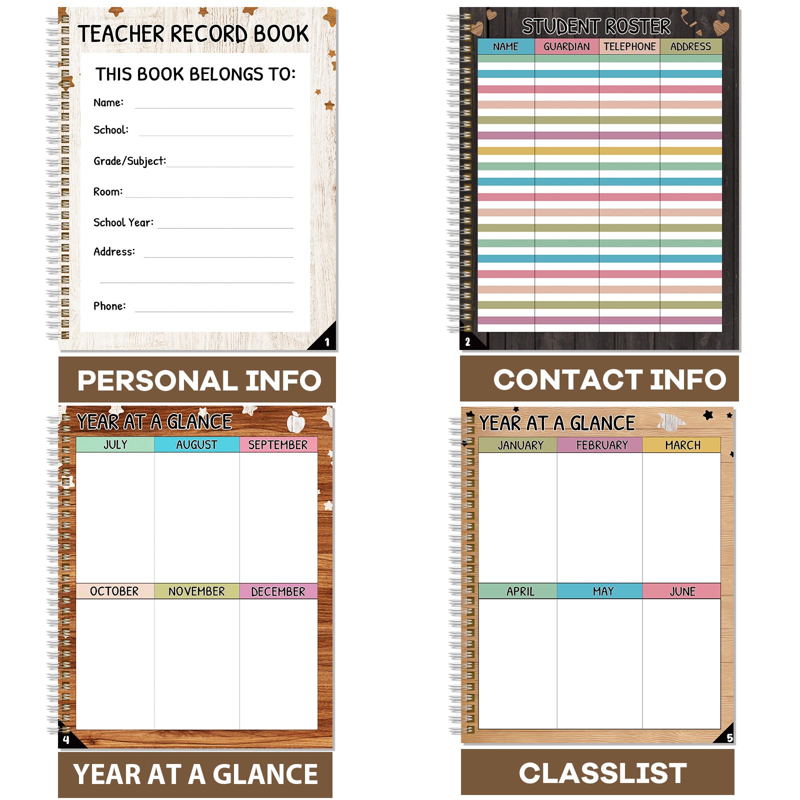 Wood Grain Record Book Wood Teacher Record Book Wood Grain Classroom ...