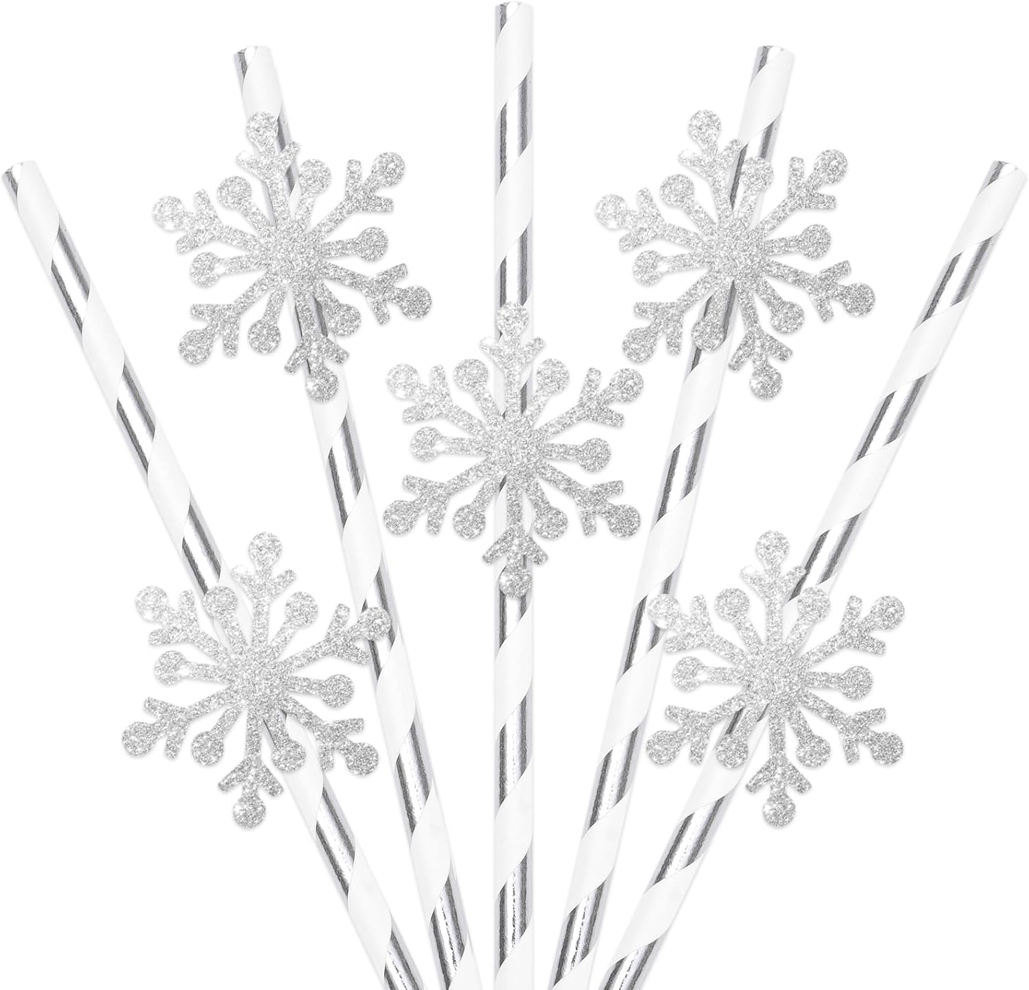 Amazon.com: 50Pcs Christmas Paper Straws Winter Silver White Striped ...