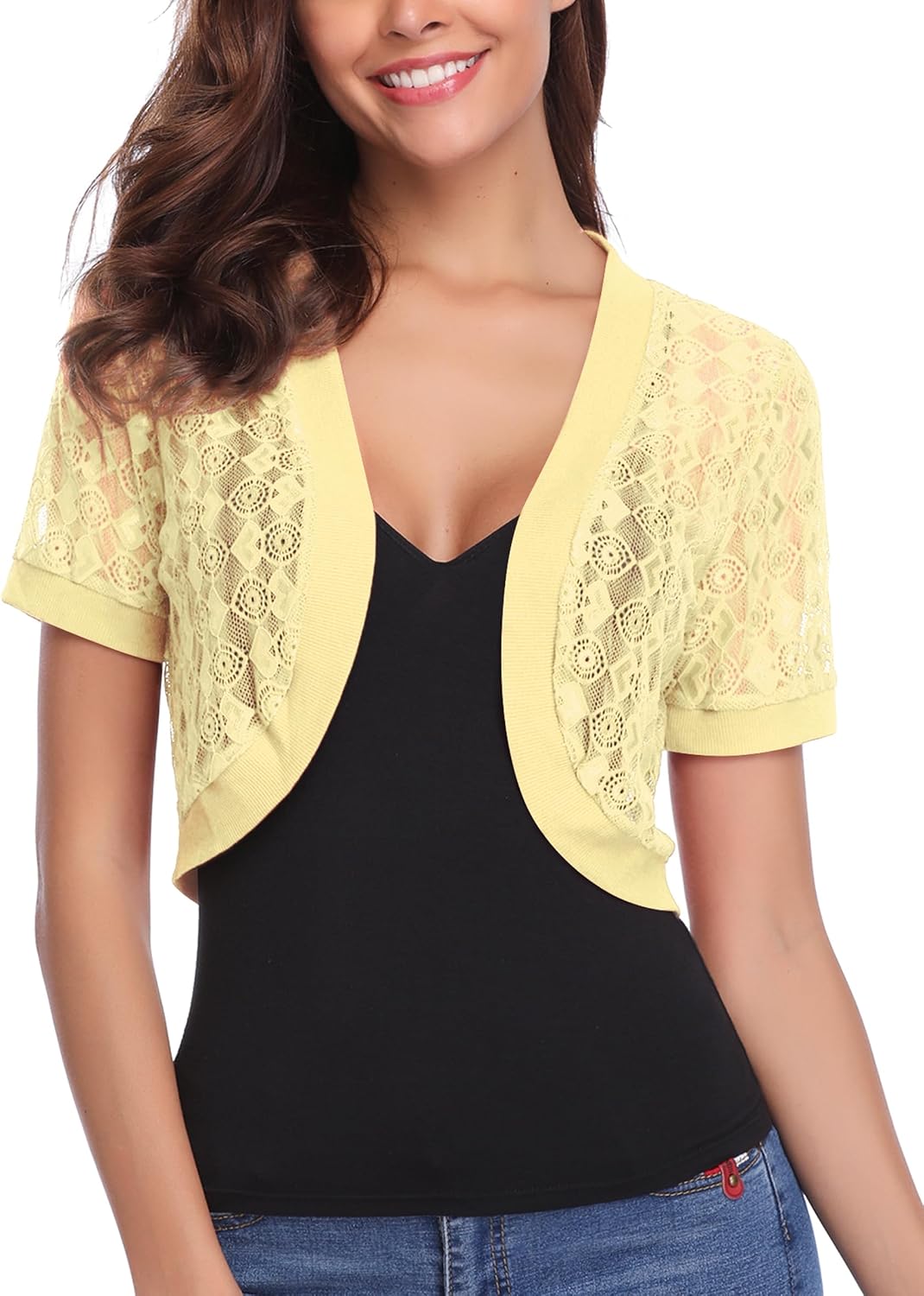 Totatuit Short Sleeve Bolero for Women Lace Floral Open Front Shrugs ...