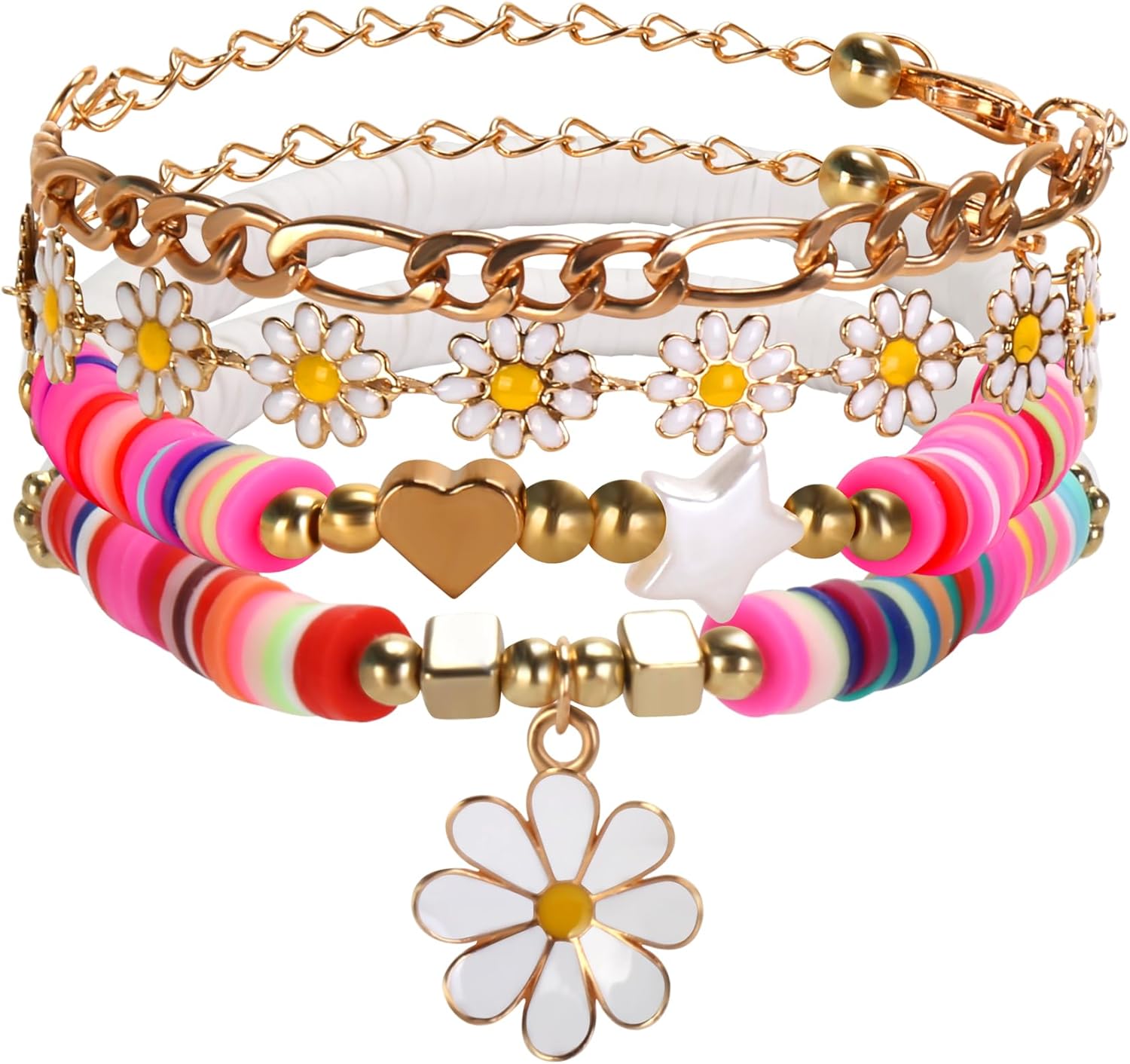 Amazon.com: Bead Bracelets for Women, 14K Gold Beaded Bracelets 4pcs ...