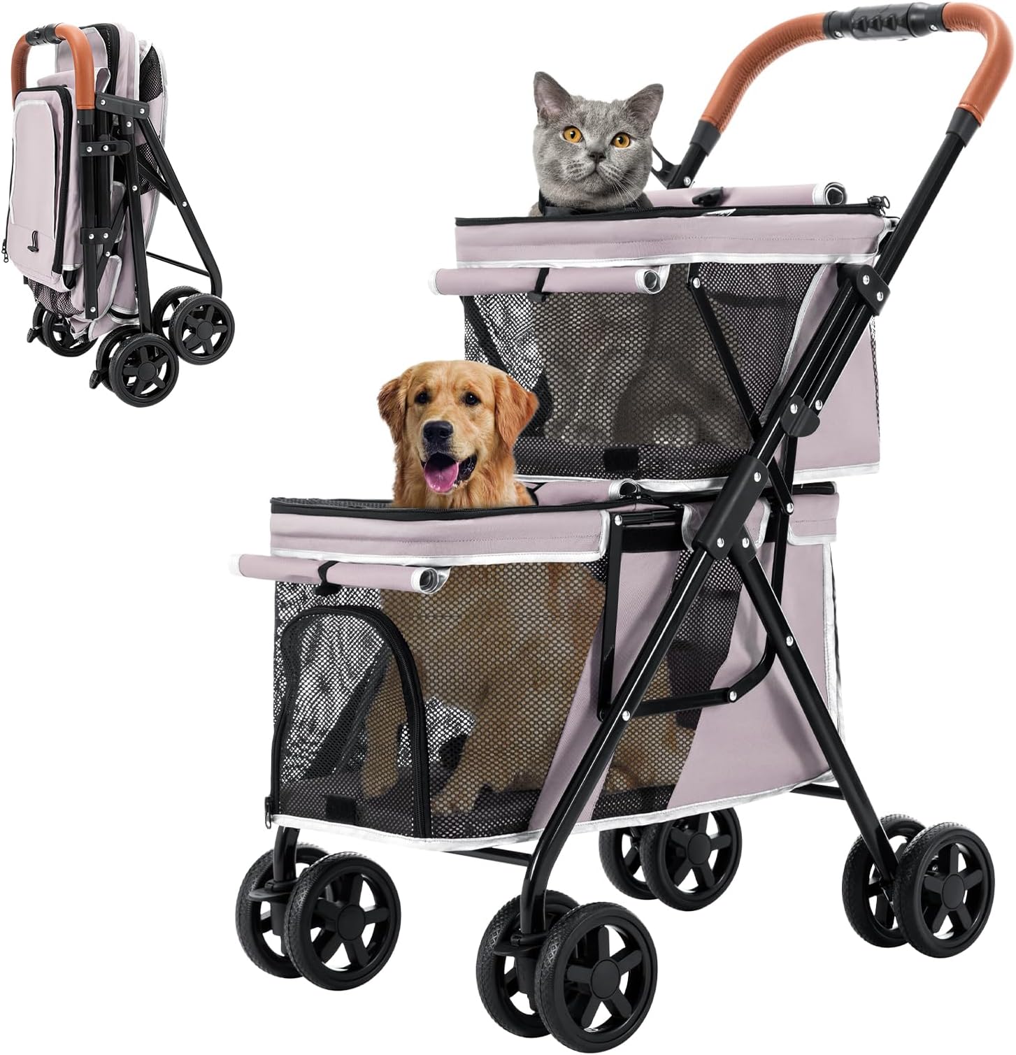 Amazon.com: LPOTIUS Double Pet Stroller for Dogs and Cats, One-Hand ...