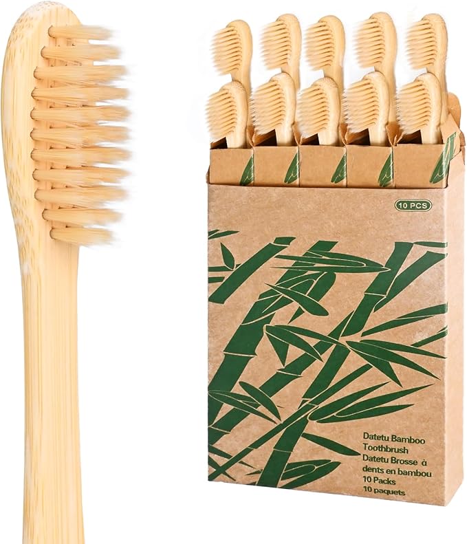 Daletu 10 Packs Bamboo Toothbrushes, Biodegradable Reusable Wooden ...